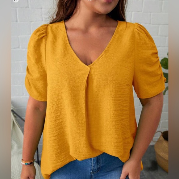 SHEIN | Tops | Plus Size Mustard Yellow Top With Puff Sleeve Nwt | Poshmark